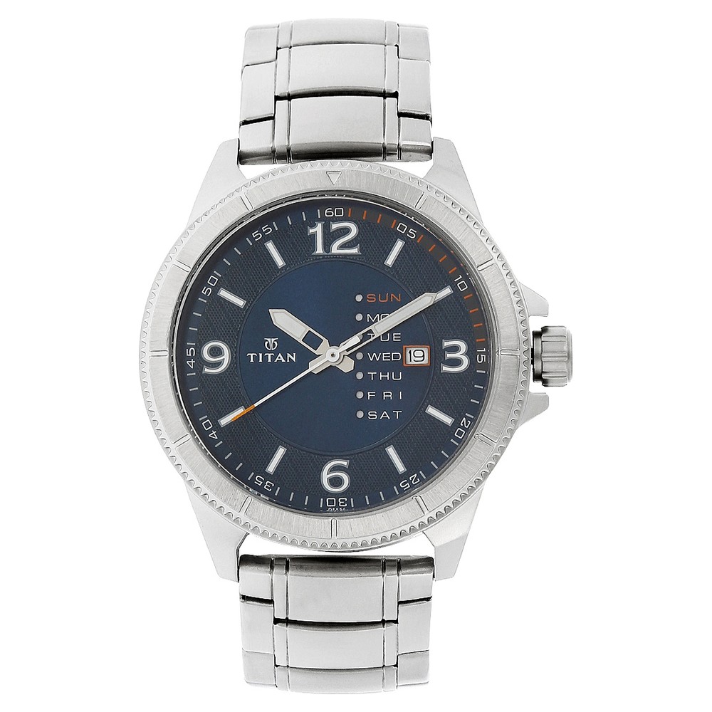 Buy Online Titan Quartz Analog with Day and Date Blue Dial Stainless ...