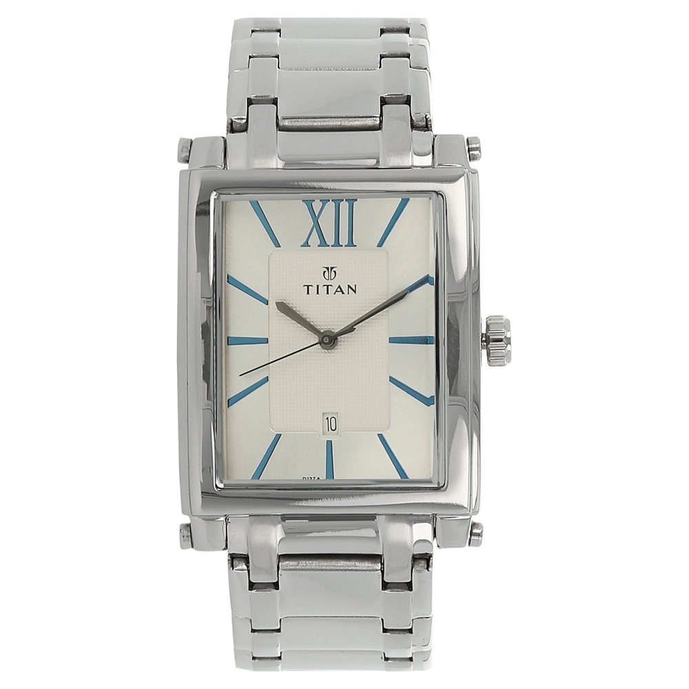 Buy Online Titan Rectangle Silver Dial Analog with Date Metal Strap ...