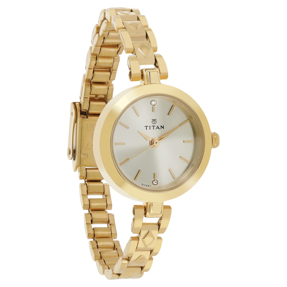 Buy Online Titan Quartz Analog Champagne Dial Golden Stainless Steel ...