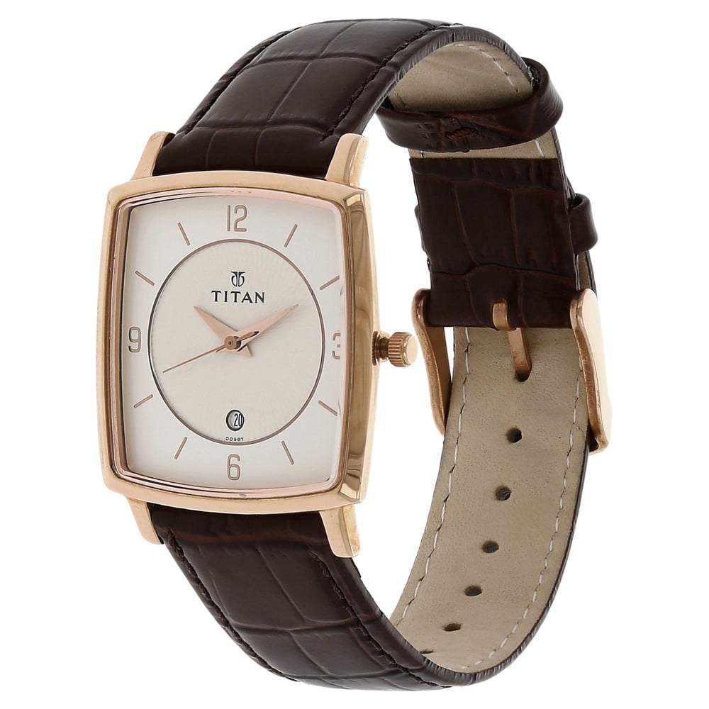 Buy Online Titan Analog White Dial with Date Leather Strap watch for ...