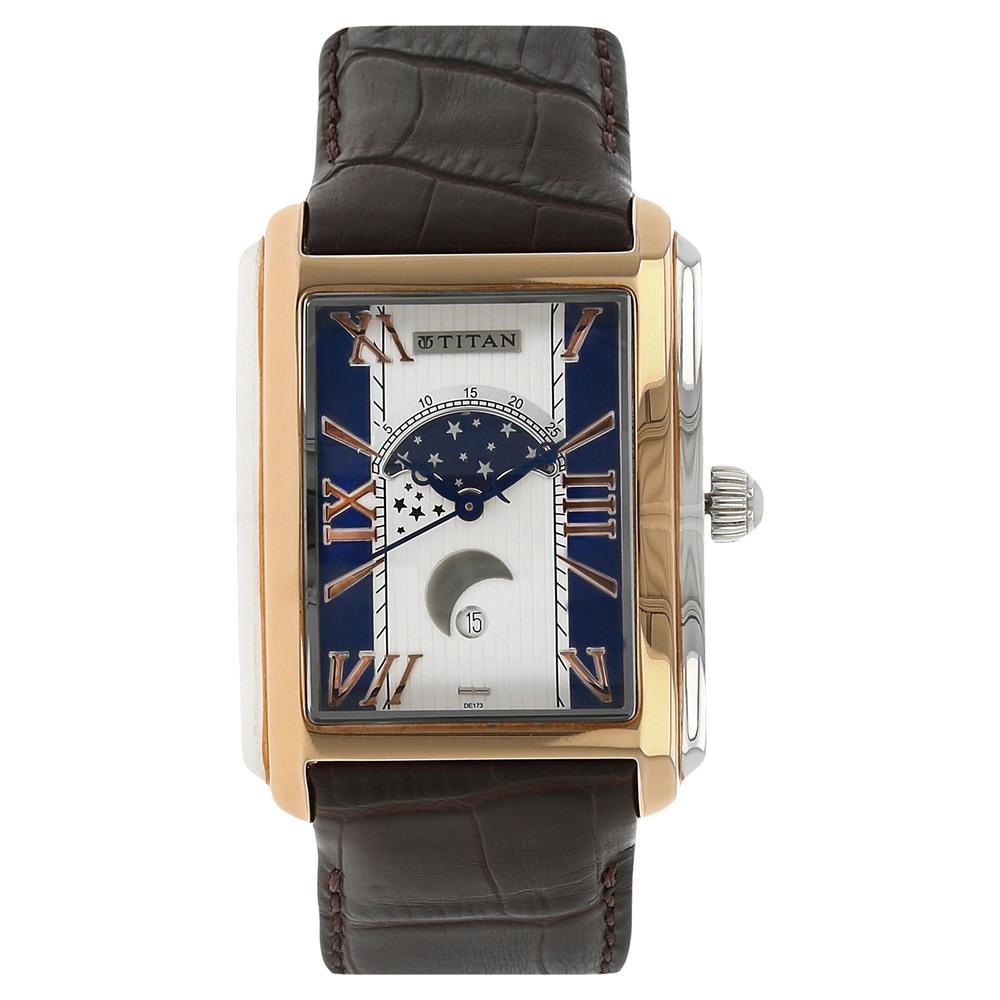 Buy Online Titan Moonphase White Dial Quartz Leather Strap watch for ...