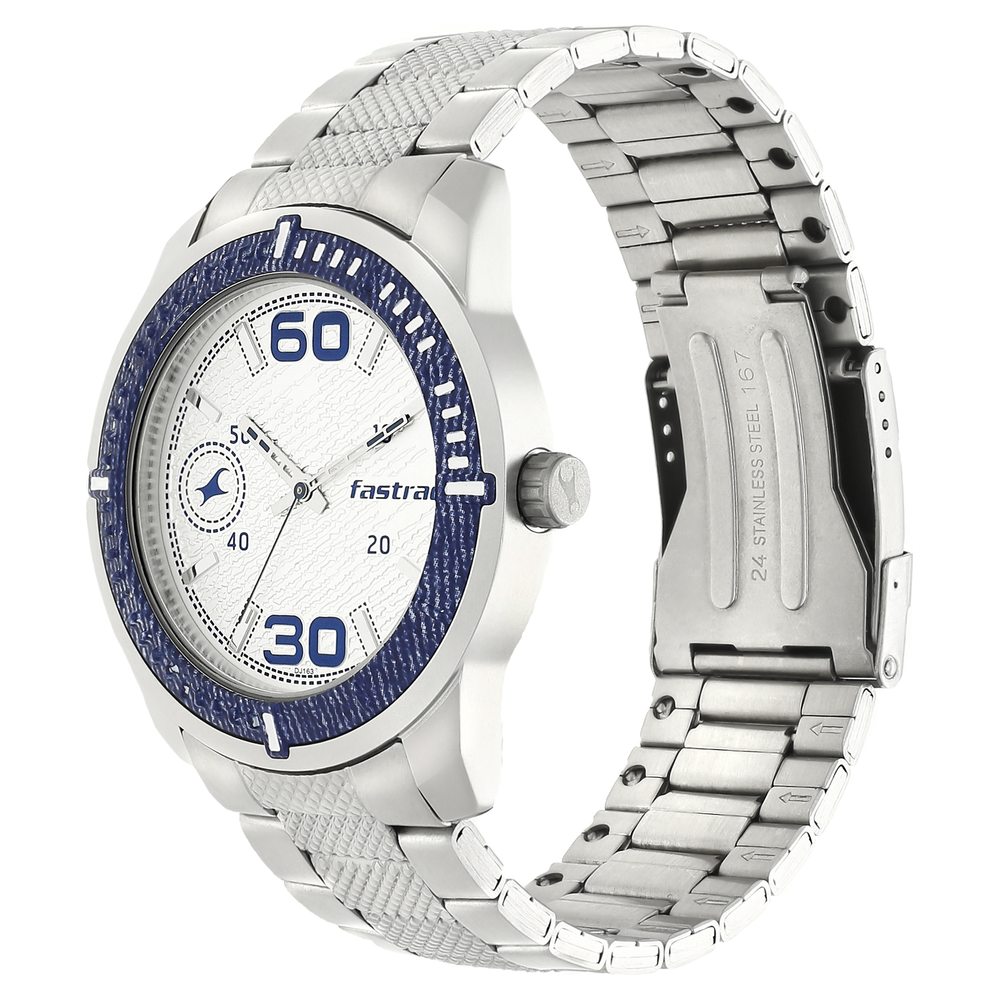 Buy Online Fastrack Denim Quartz Analog Silver Dial Stainless Steel ...
