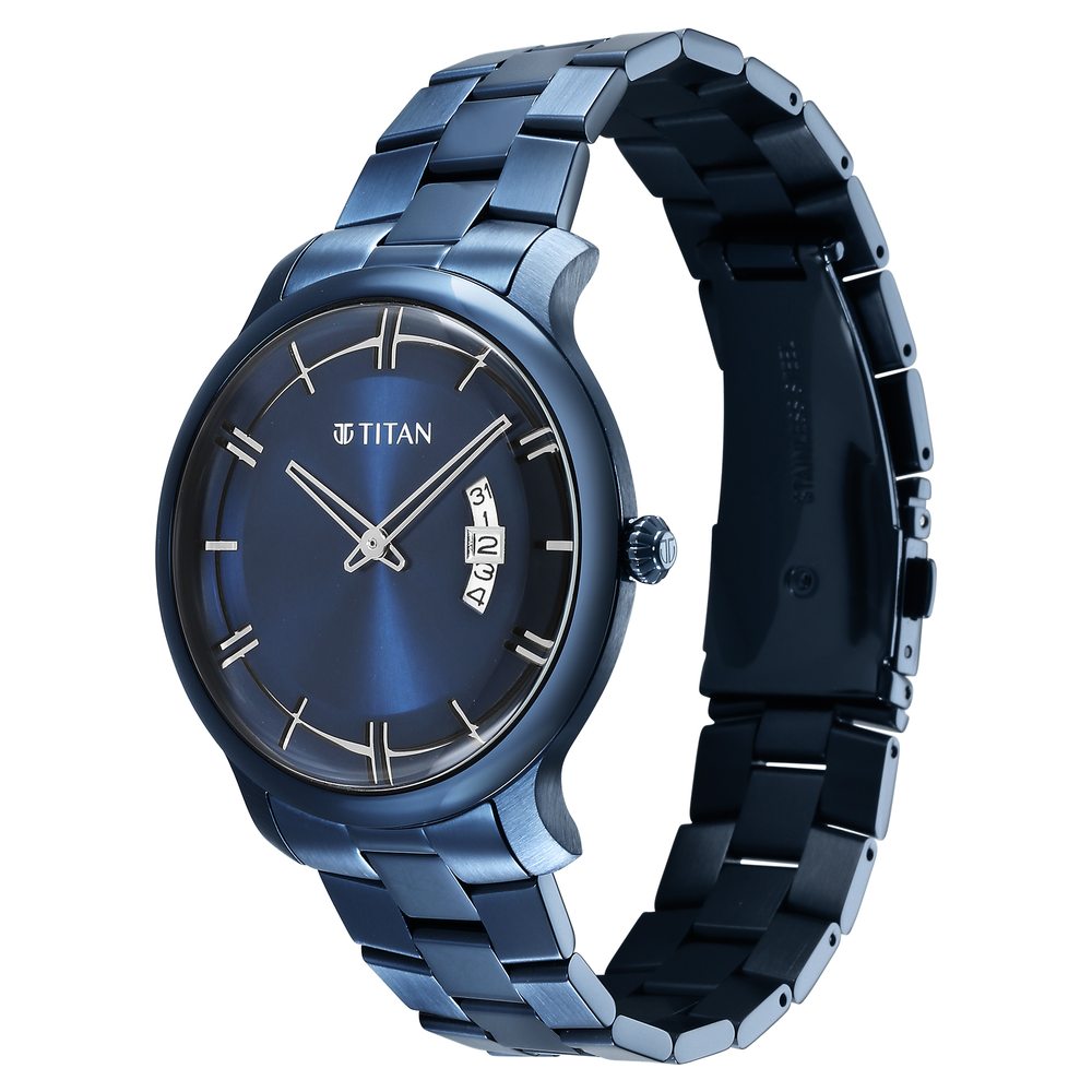 Buy Online Titan Classic Distincta Blue Dial Analog with Date Stainless ...
