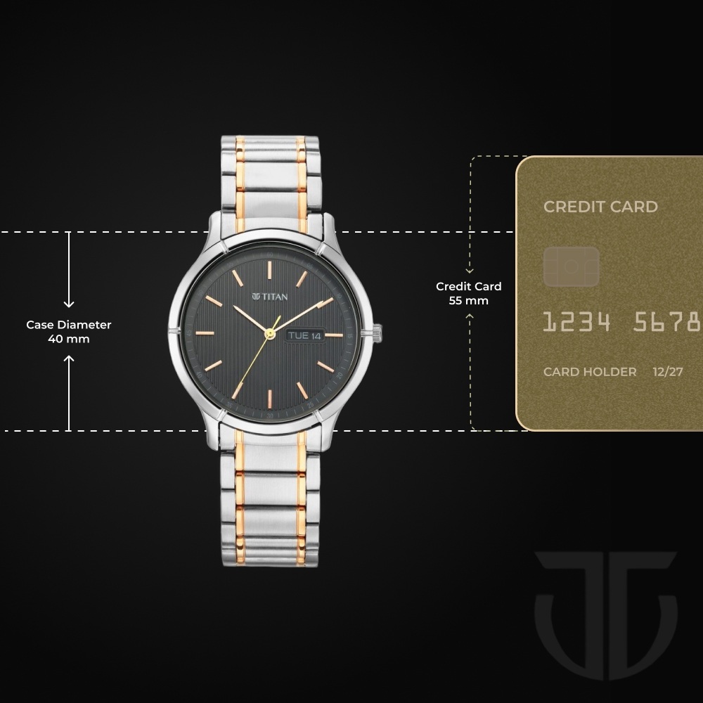 Buy Online Titan Quartz Analog with Day and Date Black Dial Metal Strap ...