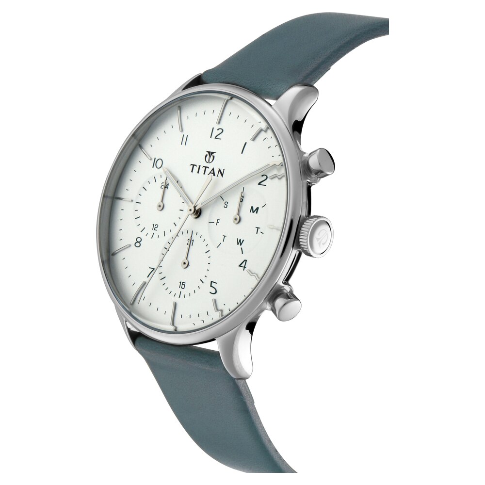 Buy Online Titan Quartz Multifunction White Dial Leather Strap Watch ...