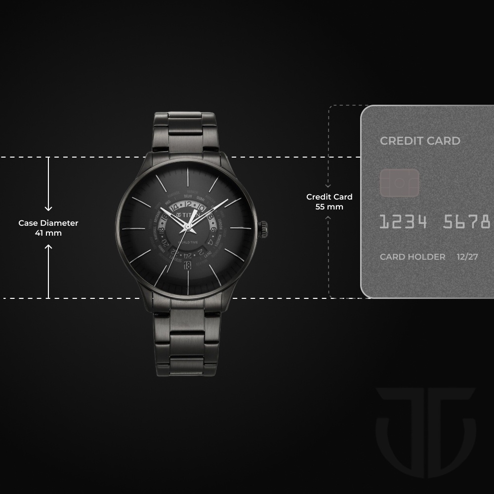 Buy Online Titan Black Dial World Time with Date Stainless Steel Strap ...