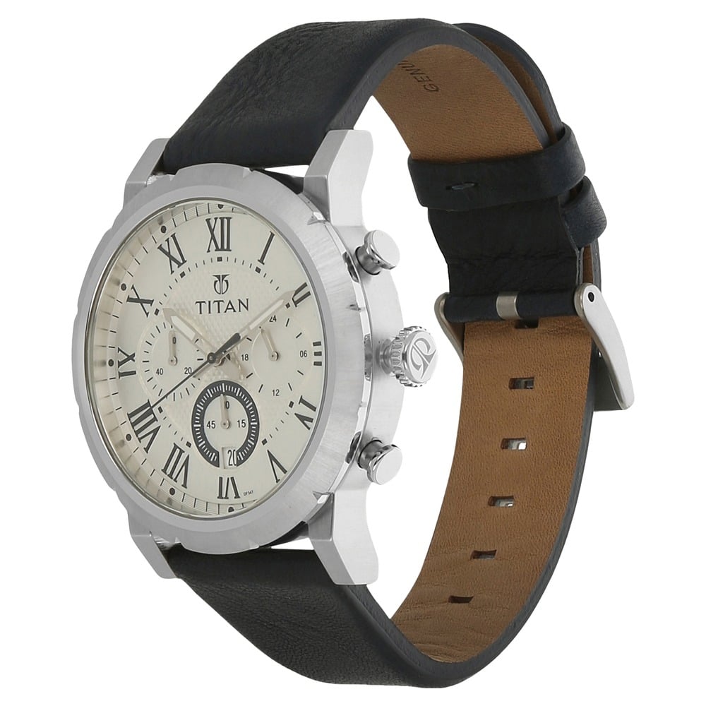 Buy Online Titan Quartz Analog with Date Silver Dial Leather Strap ...