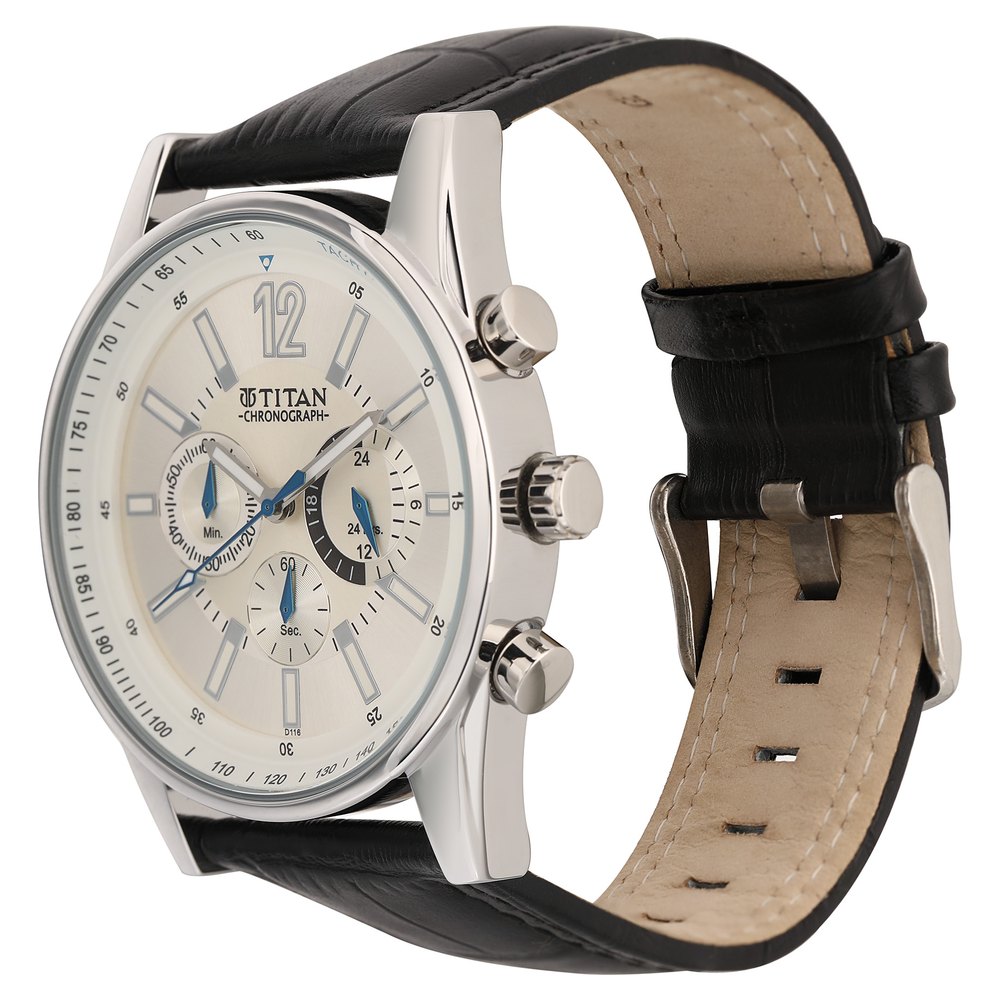 Buy Online Titan Classic Silver Dial Chronograph Leather Strap watch ...