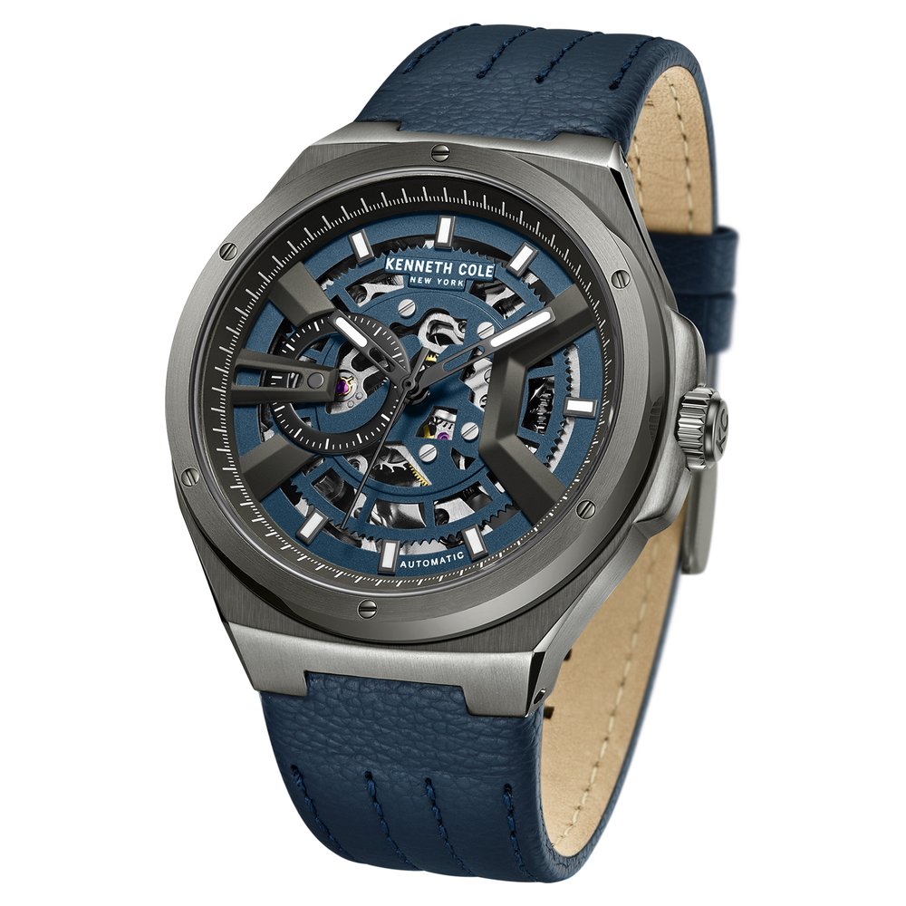 Buy Online Kenneth Cole Automatic Analog Blue dial Leather Strap Watch ...