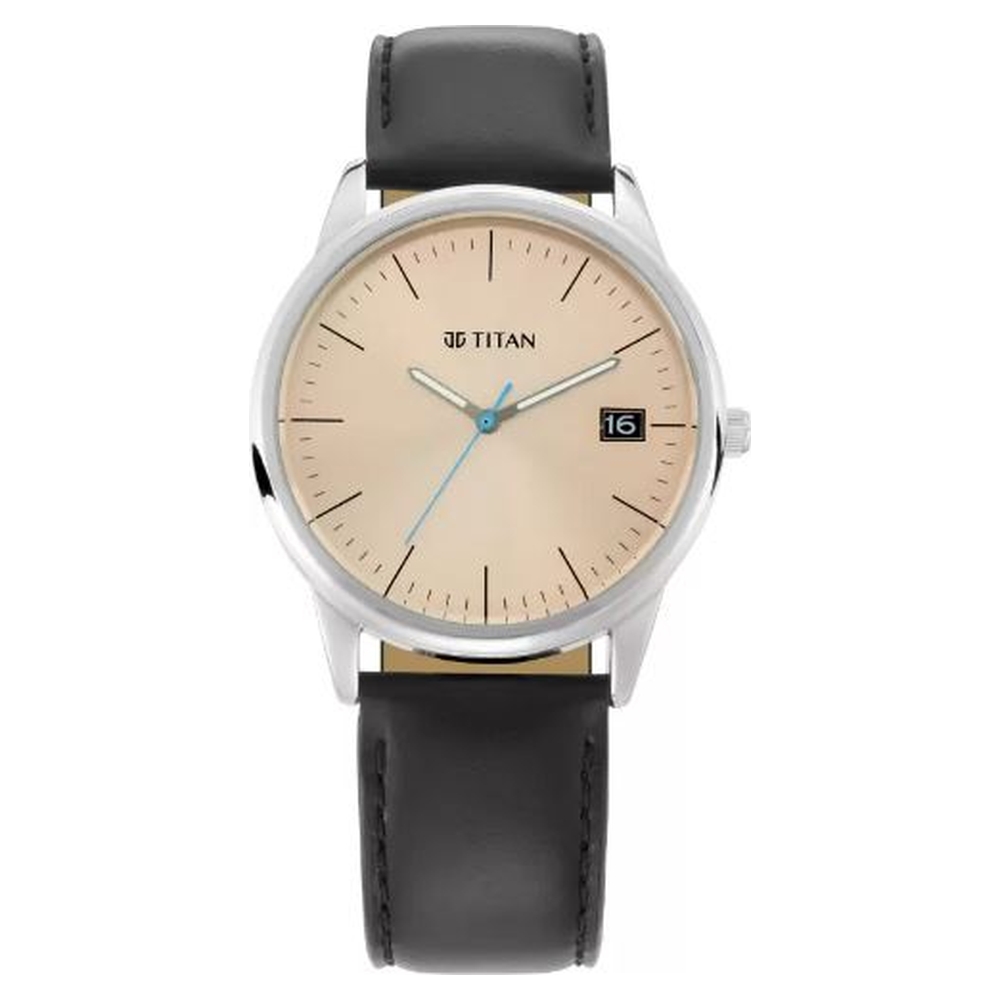 Buy Online Titan Neo Beige Dial Analog with Date Leather Strap watch ...