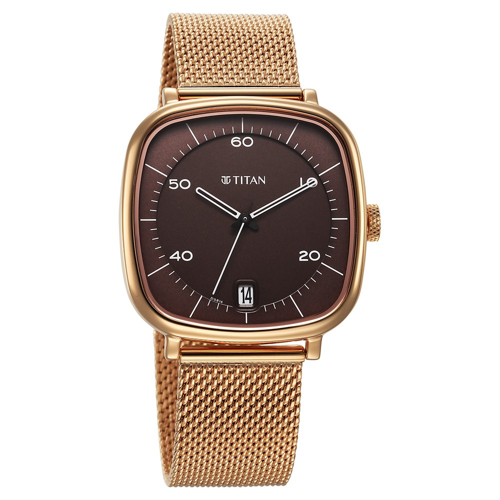 Buy Online Titan Neo Curve Quartz Analog with Date Brown Dial Stainless ...