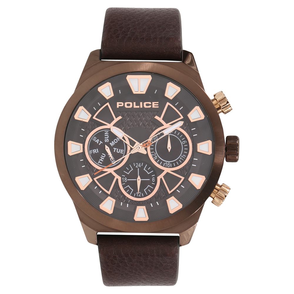 Buy Online Police Quartz Multifunction Brown Dial Leather Strap Watch ...