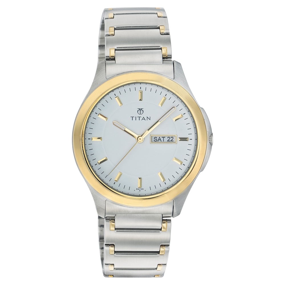 Buy Online Titan Analog White Dial Day and Date Stainless Steel Strap ...