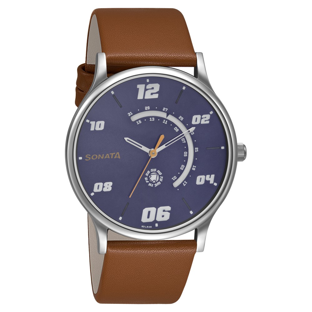 Buy Online Sonata RPM Quartz Analog with Day and Date Blue Dial Leather ...