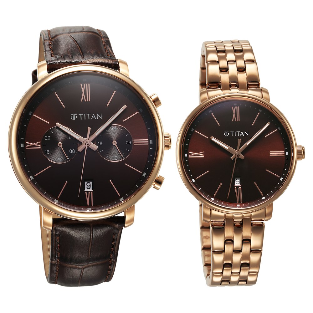 Buy Online Titan Bandhan Quartz Analog with Date Brown Leather and ...