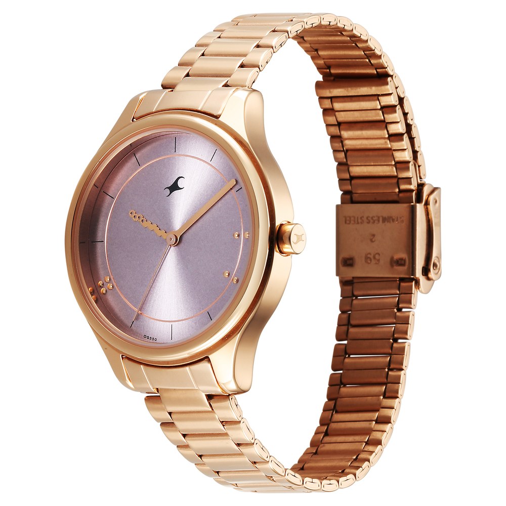 Buy Online Fastrack Stunners Quartz Analog Pink Dial Rose Gold Metal ...