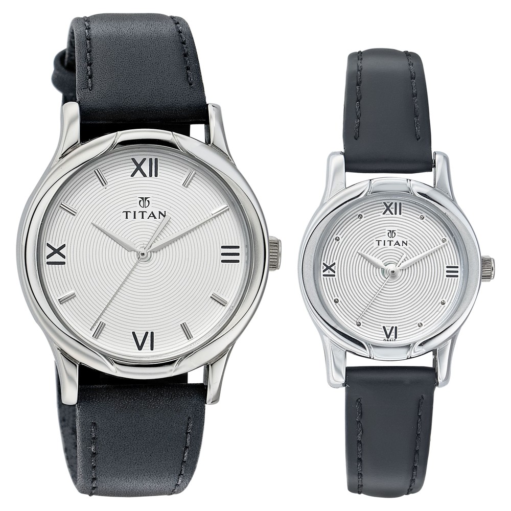Buy Online Titan White Dial Analog Leather Strap watch for Couple ...