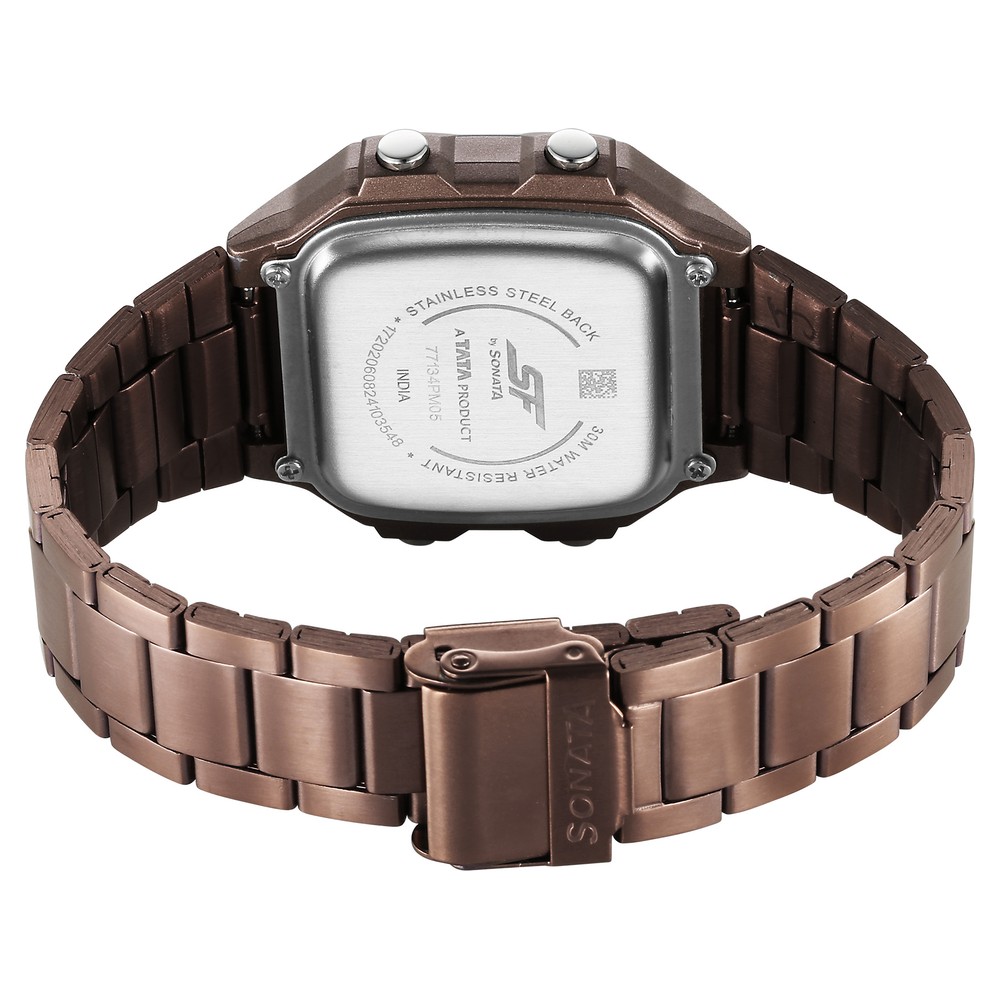 Buy Online Sonata Hexa Digital Black Dial Brown Color Stainless Steel ...