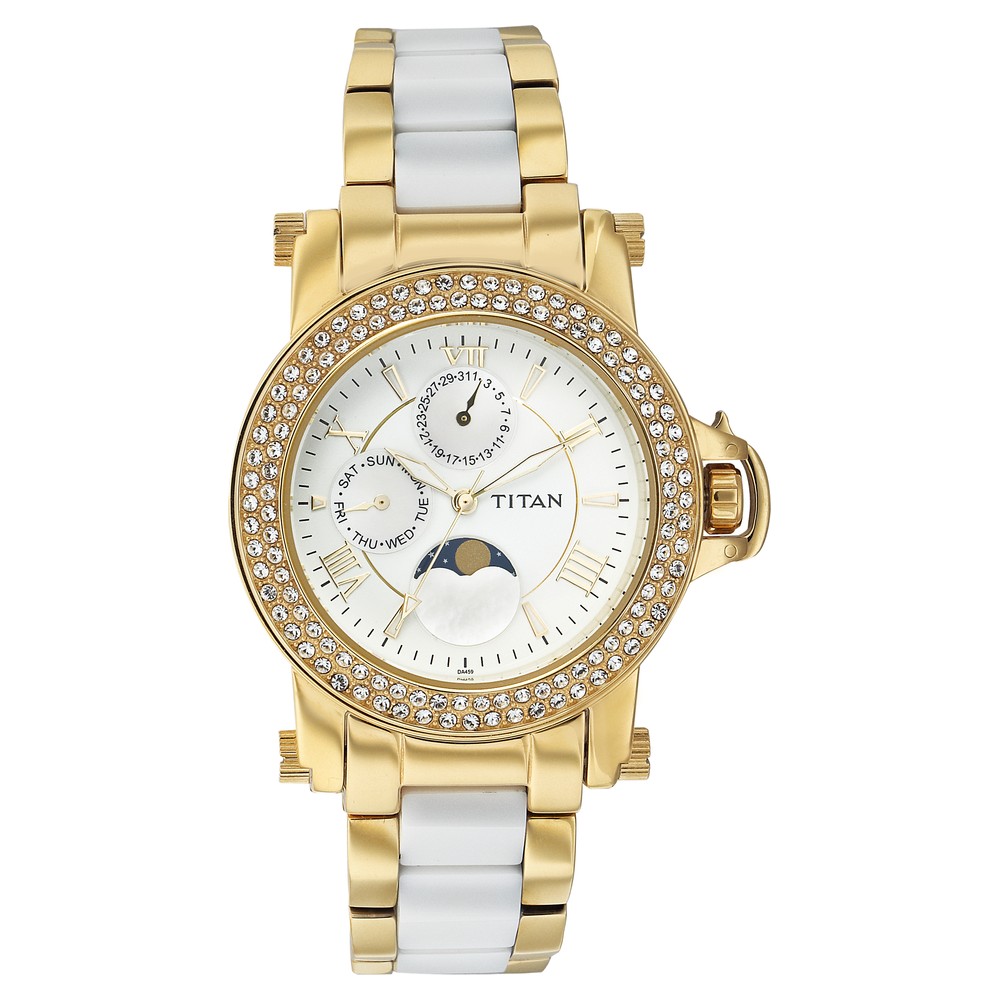 Buy Online Titan Quartz Multifunction with Moon Phase White Dial Watch ...
