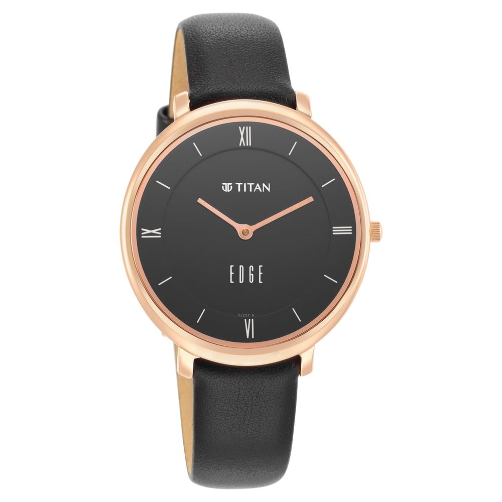 Buy Online Titan Women Edge Black Dial Black Leather Strap Watch ...