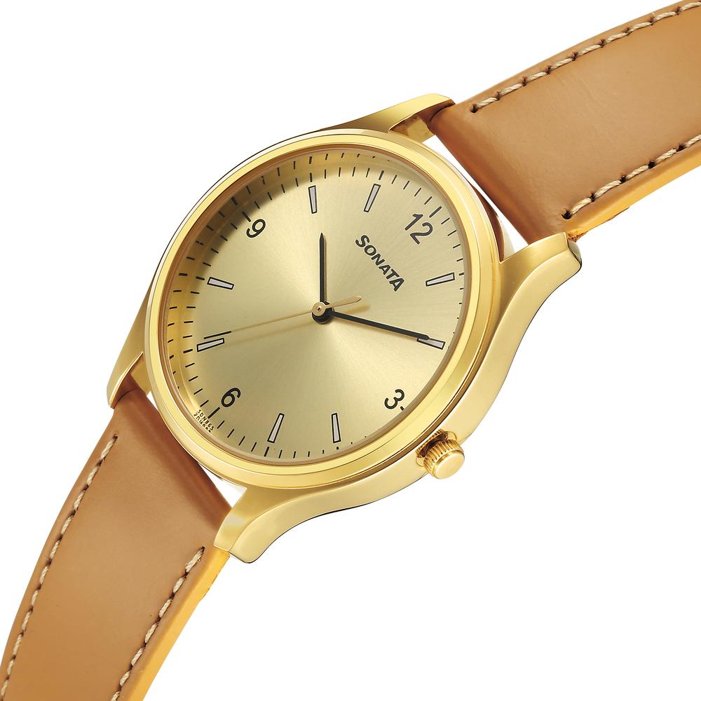 Buy Online Sonata Quartz Analog Champagne Dial Watch for Men ...