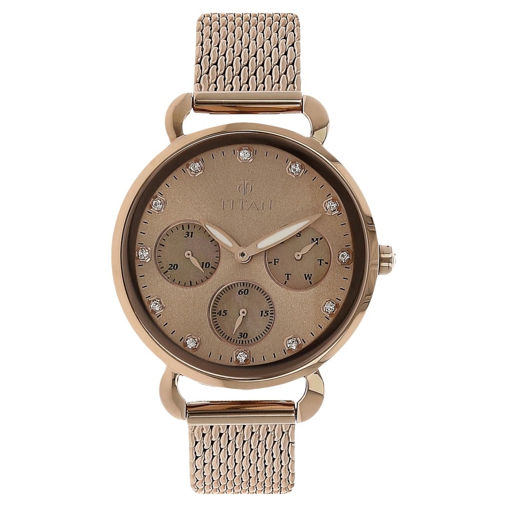 Buy Online Titan Quartz Multifunction Rose Gold Dial Stainless Steel ...