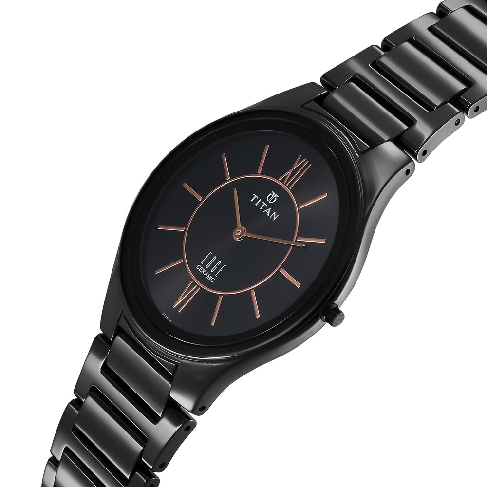 Buy Online Titan Edge Ceramic Slim Ceramic Strap Rich Black Dial Analog ...