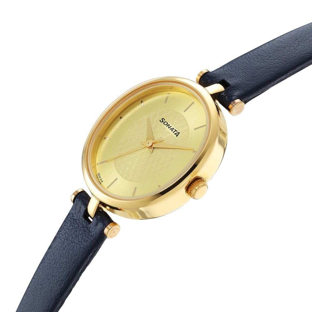 Buy Online Sonata Classic Gold Champagne Dial Leather Strap Watch for ...
