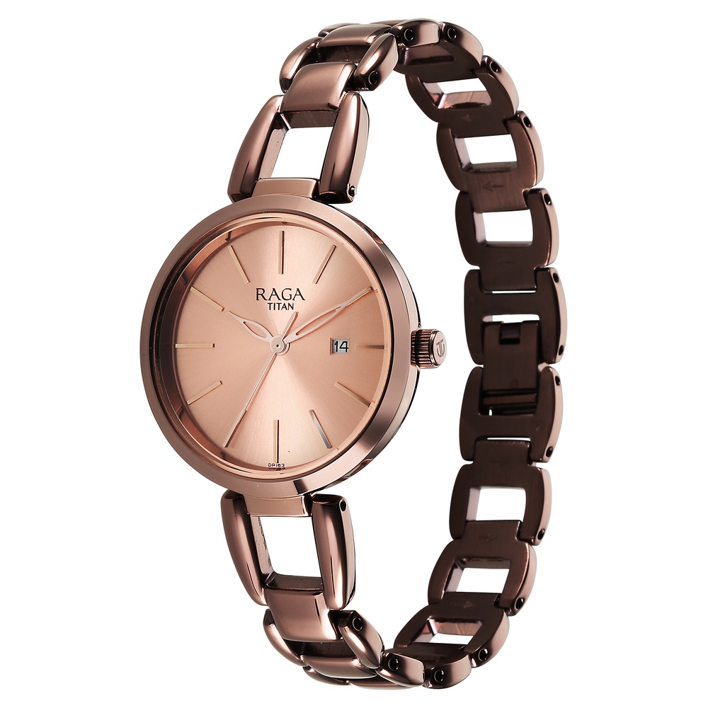Buy Online Titan Raga Viva Quartz Analog with Date Rose Gold Dial Brown ...