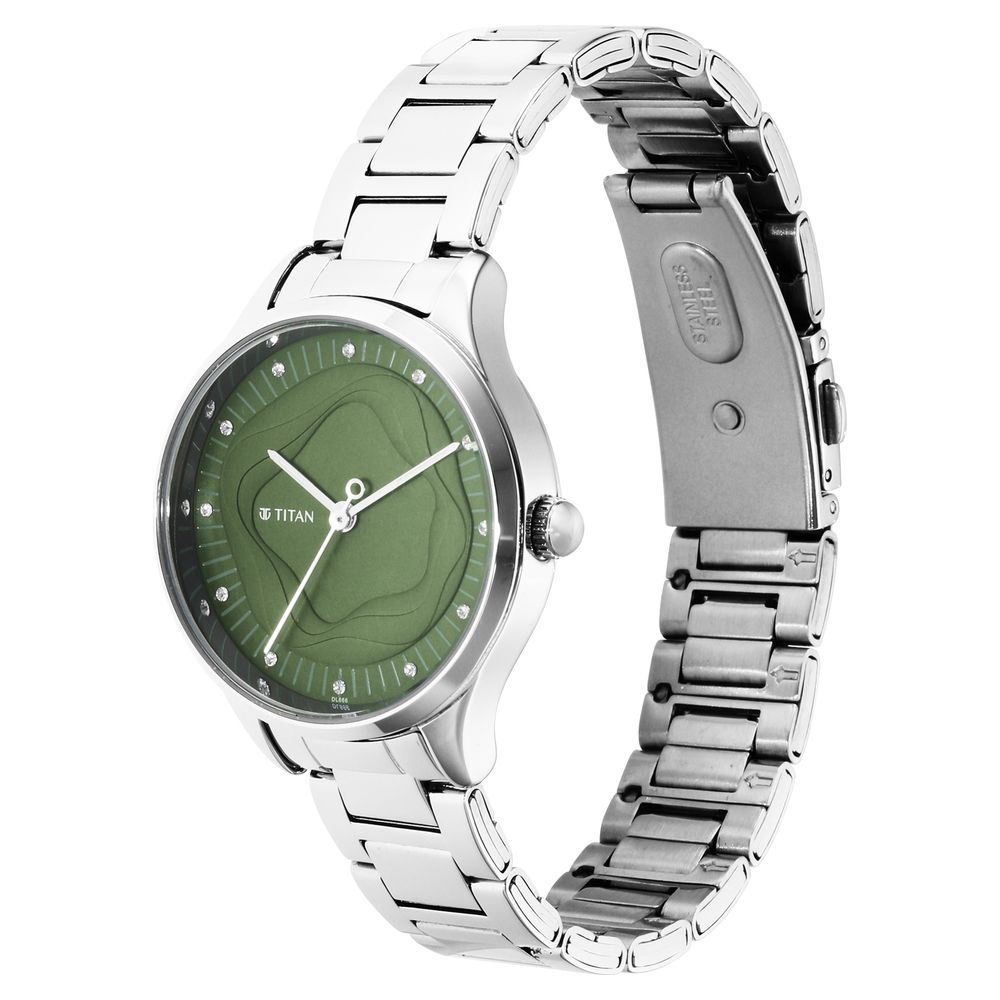 Buy Online Titan Wander Green Dial Analog Stainless Steel Strap Watch ...