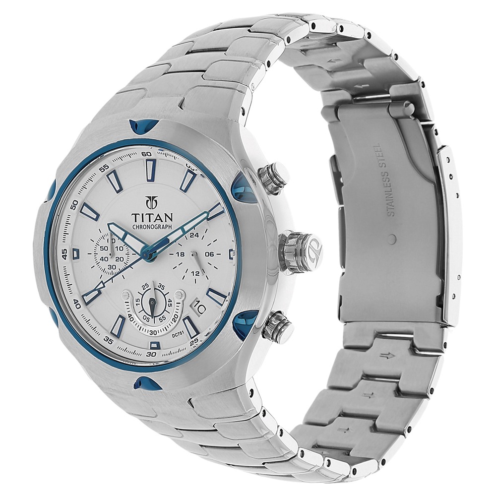 Buy Online Titan Quartz Chronograph Silver Dial Stainless Steel Strap ...