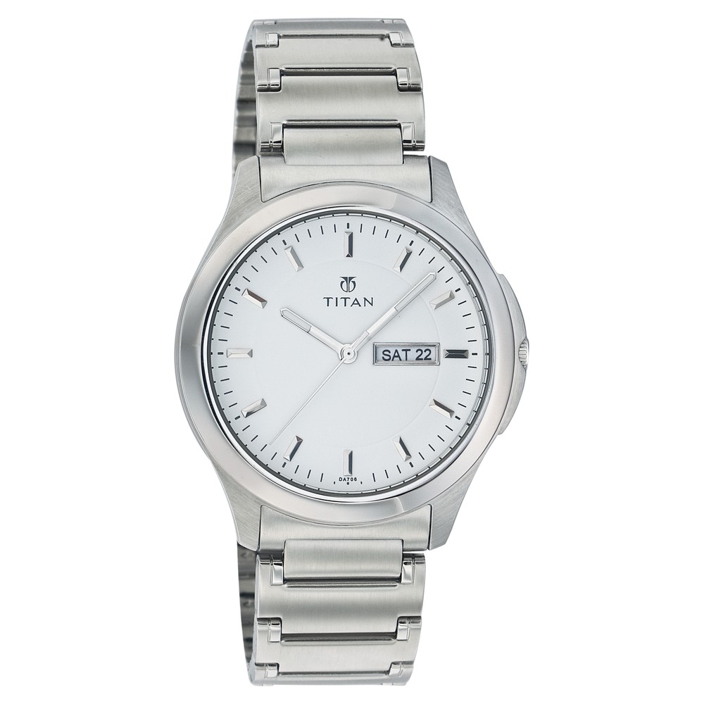 Buy Online Titan Analog with Day and Date White Dial Metal Strap watch ...
