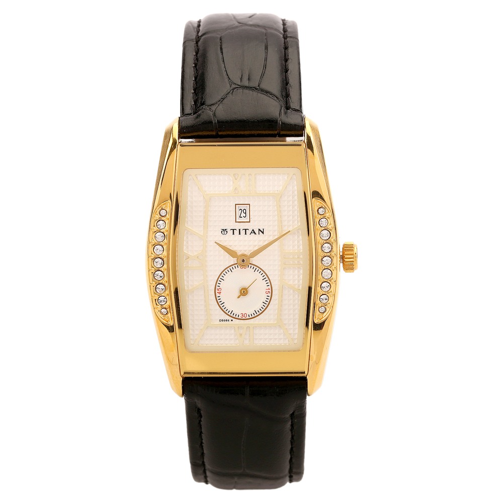 Buy Online Titan Tycoon Champagne Dial Analog with Date Leather Strap ...