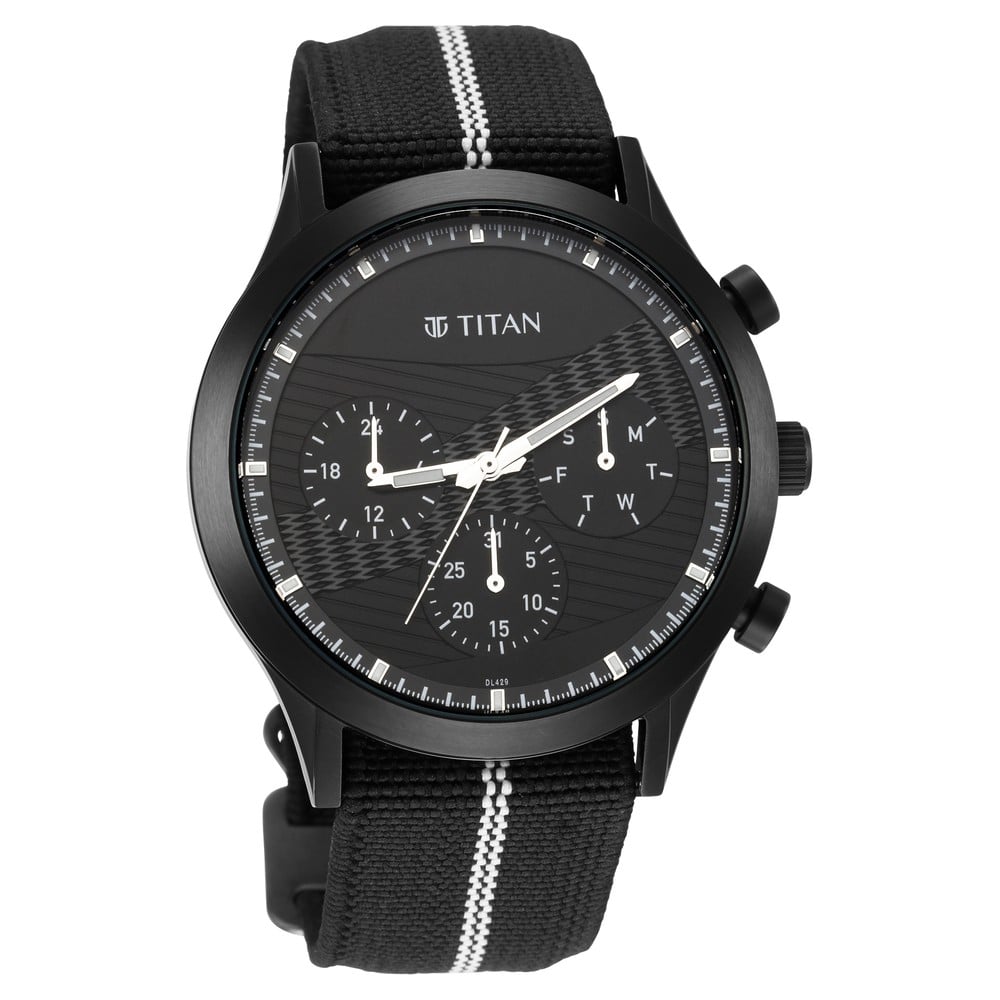 Buy Online Titan Athleisure Black Dial Quartz Multifunction Nylon Strap ...