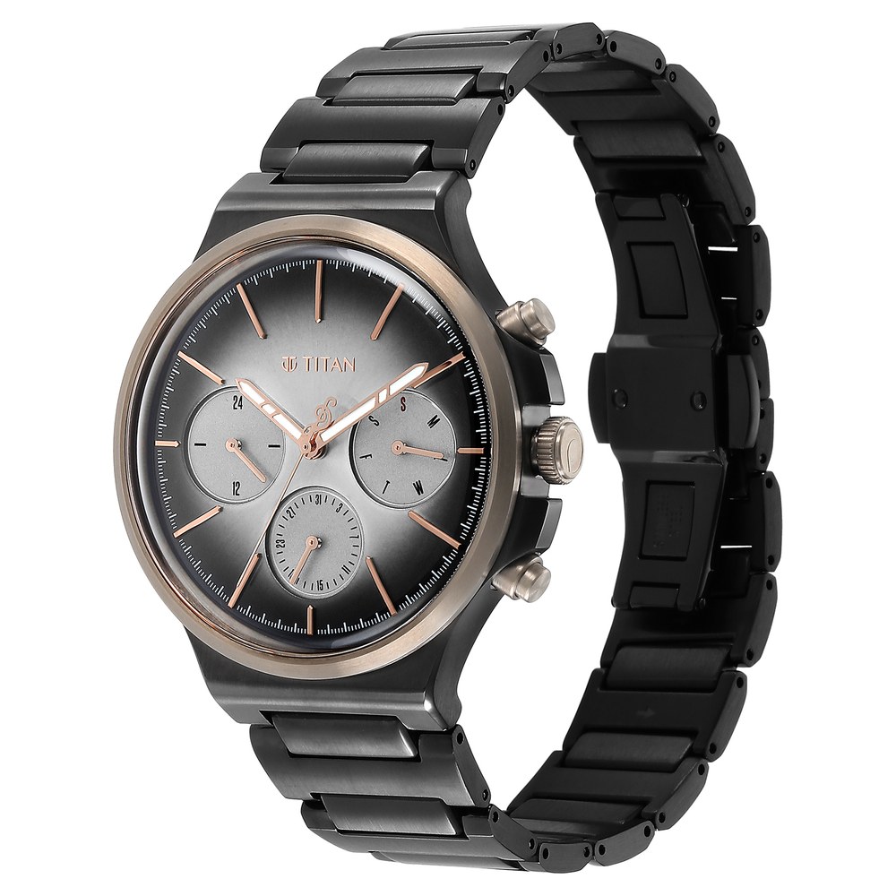 Buy Online Titan Quartet Grey Dial Analog with Day and Date Stainless ...