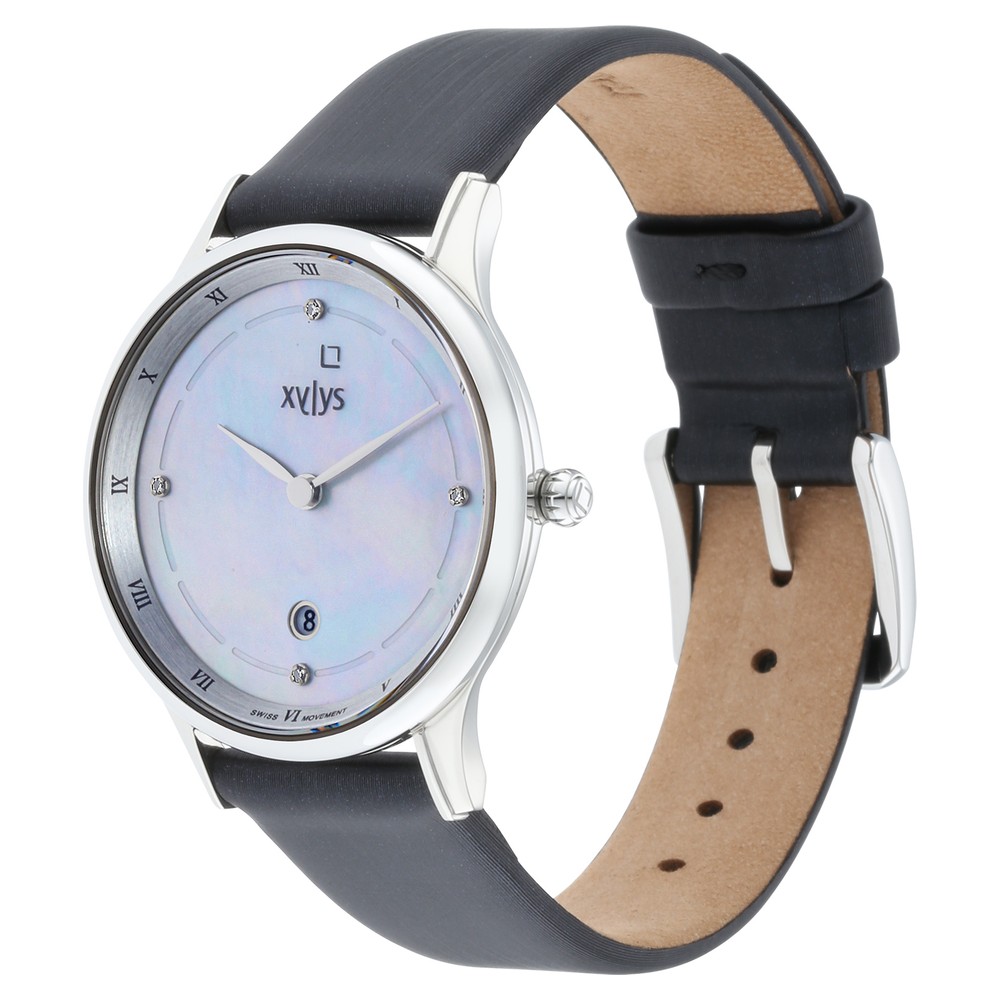 Buy Online Xylys Swiss Analog with Date Black Leather Strap Mother of ...