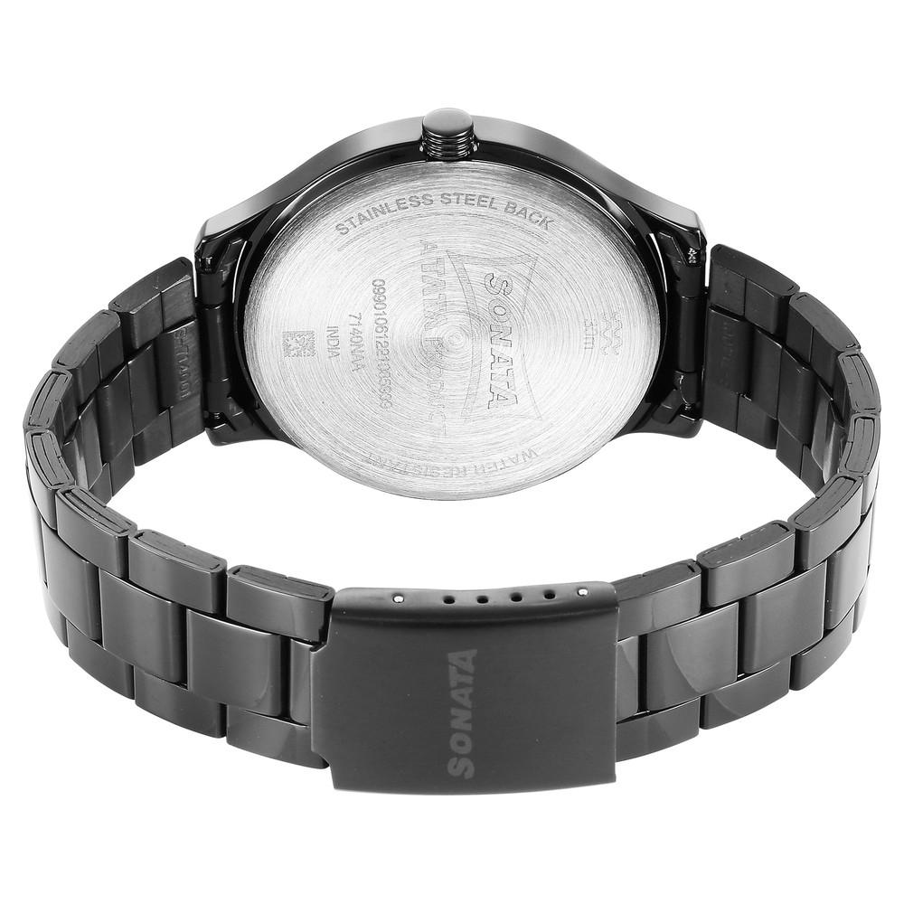 Buy Online Sonata Quartz Multifunction Black Dial Stainless Steel Strap ...