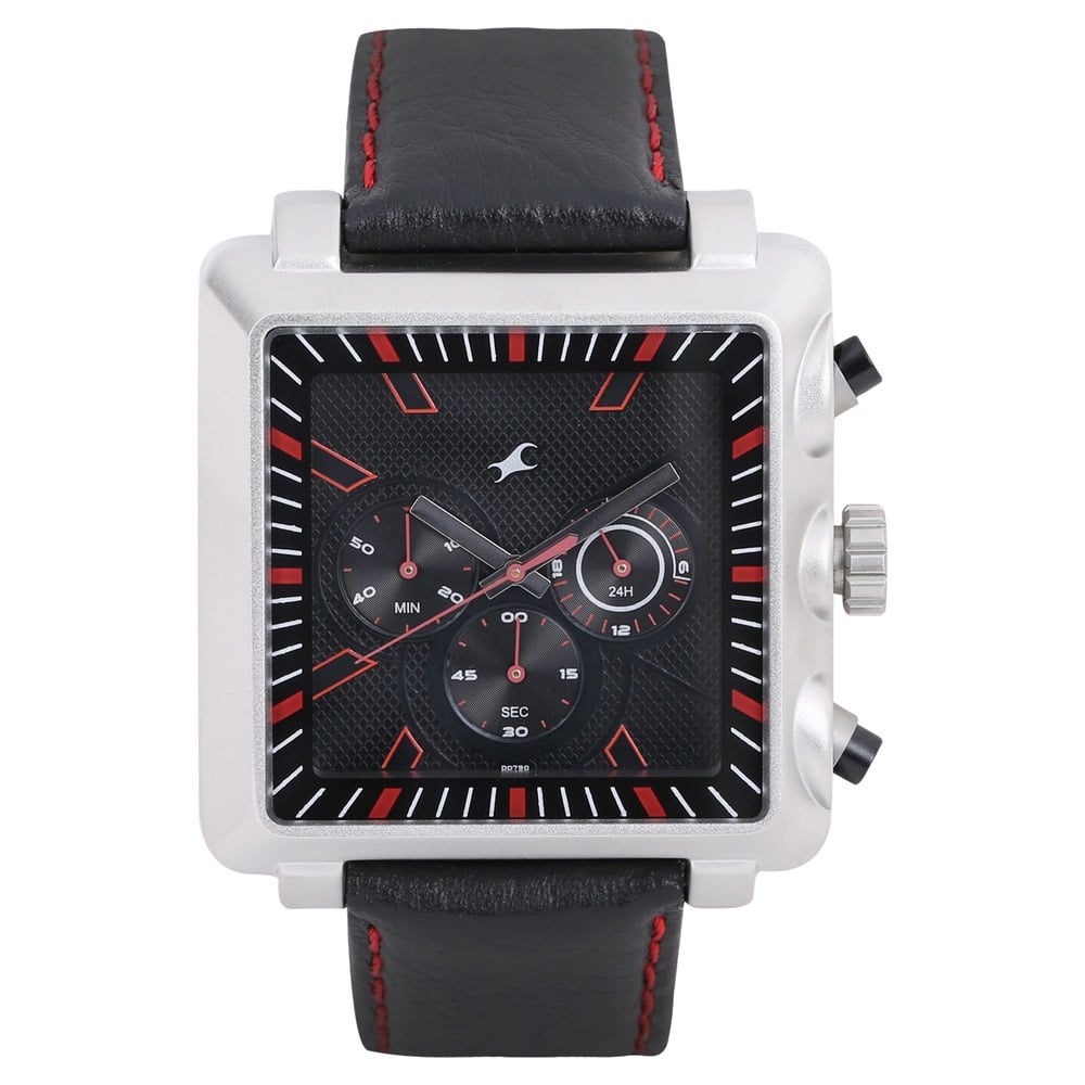Buy Online Fastrack Quartz Chronograph Black Dial Leather Strap Watch ...