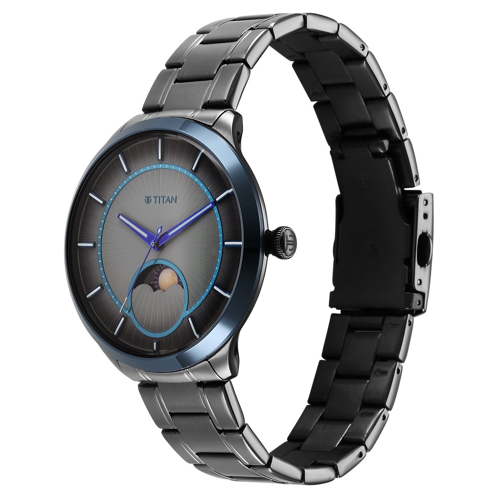 Buy Online Titan Caelum Sun Moon Sub-Dial in Gunmetal Grey - Stellar Edition - 10028km01 | Titan