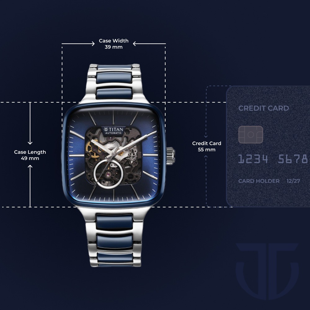 Buy Online Titan Ceramic Fusion Automatic Square Blue Dial Rose Gold ...