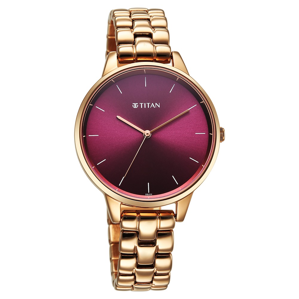 Buy Online Titan Neo Quartz Analog Maroon Dial Rose Gold Metal Strap ...