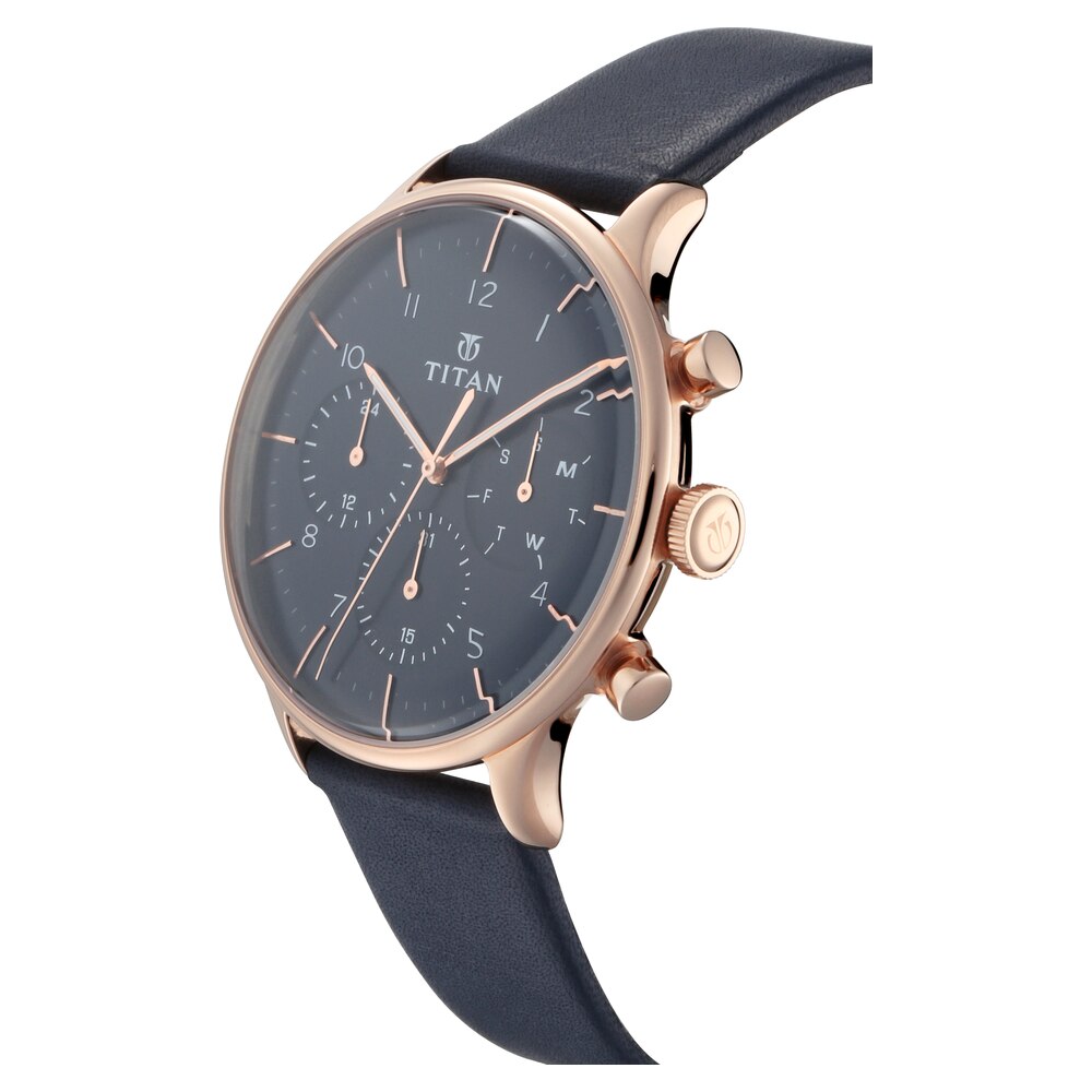 Buy Online Titan Quartz Multifunction Blue Dial Leather Strap Watch for ...
