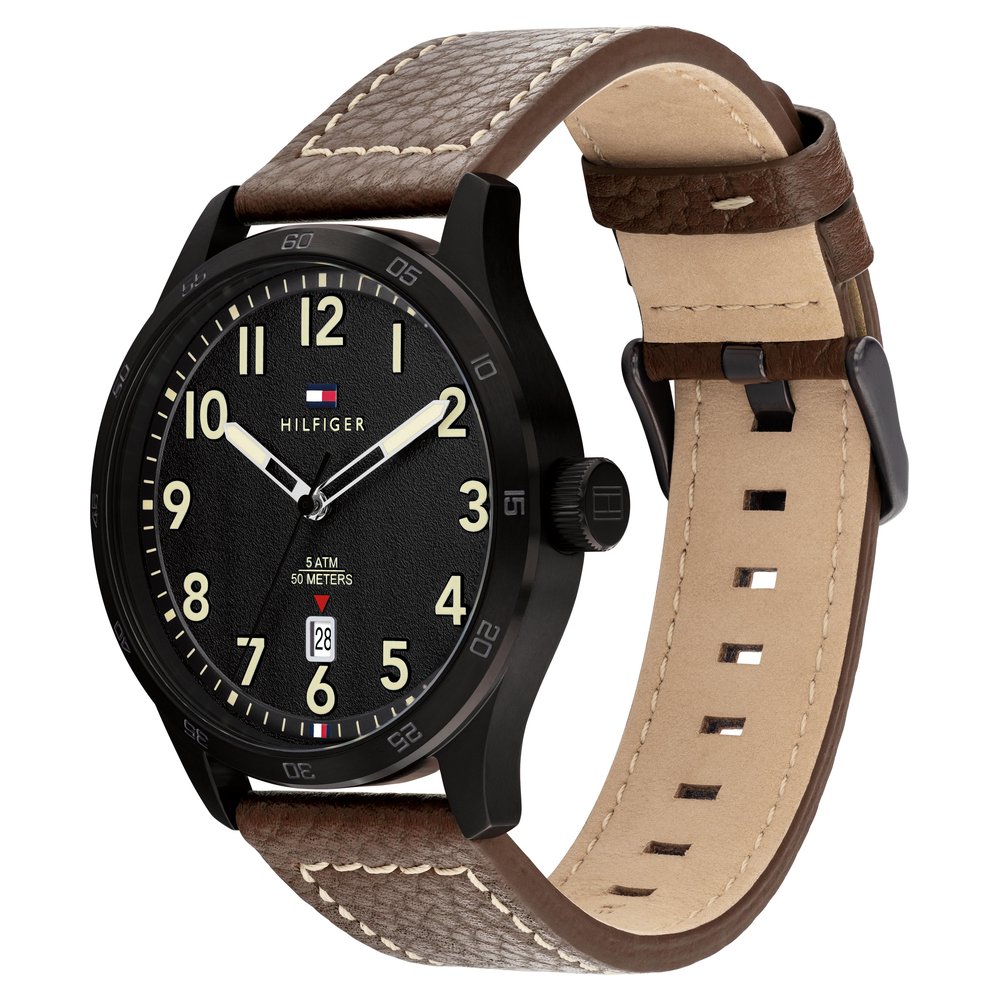 Buy Online Tommy Hilfiger Quartz Analog with Date Black dial Leather ...