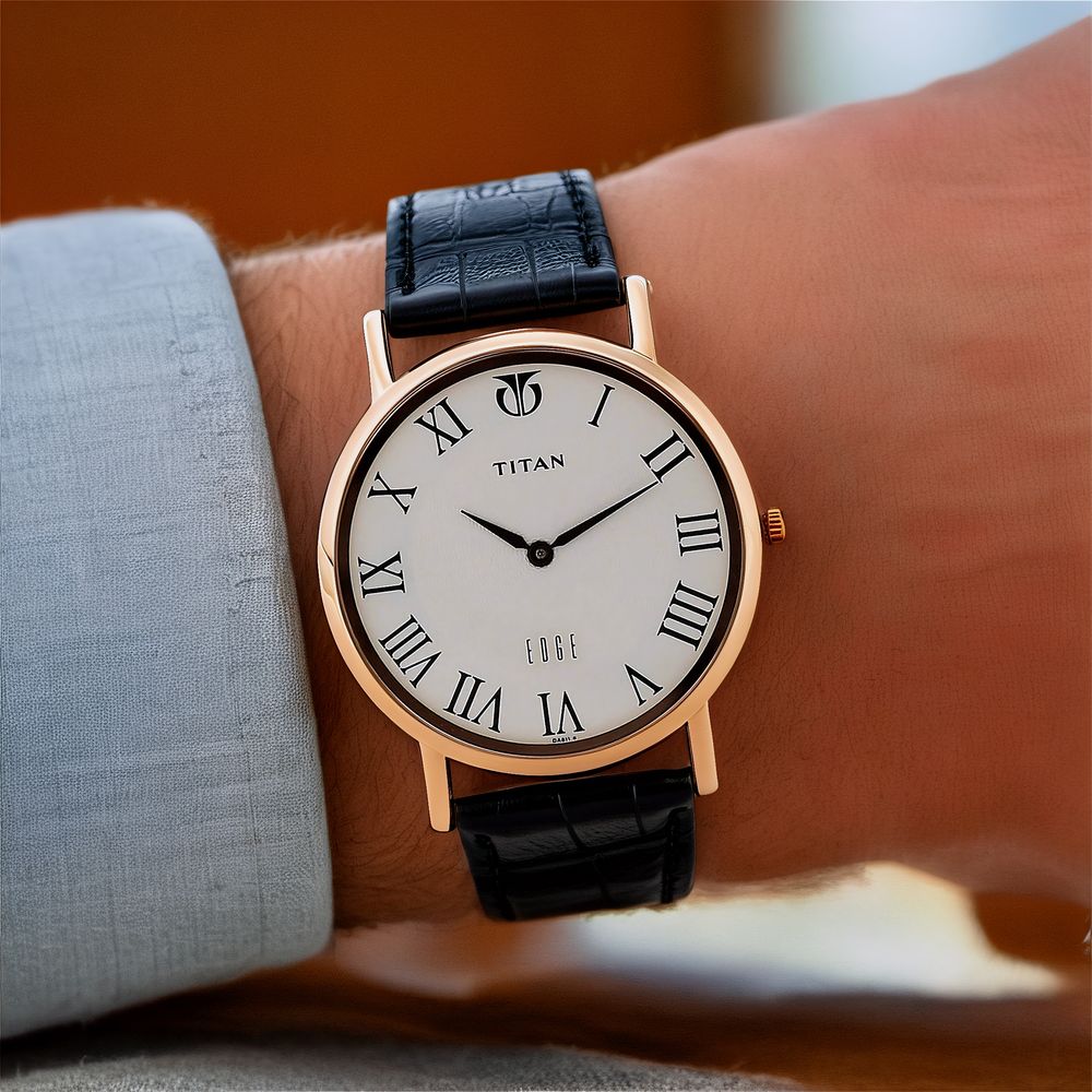 Buy Online Titan Edge Slim Leather Strap White Dial Analog Watch for ...