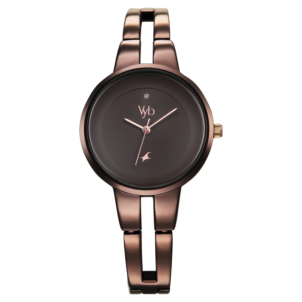 Buy Online Fastrack Vyb Halo Quartz Analog Brown Dial Metal Strap Watch ...