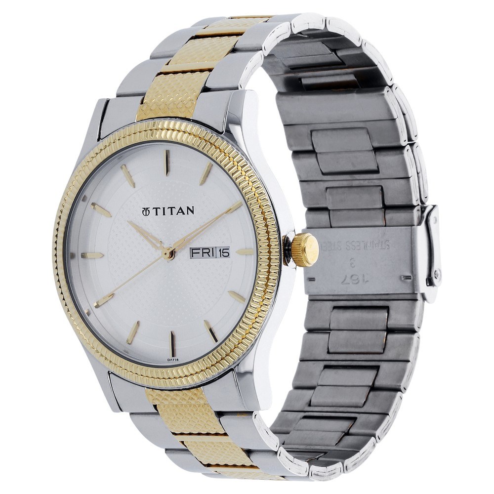 Buy Online Titan Quartz Analog with Day and Date Silver Dial Two Toned ...