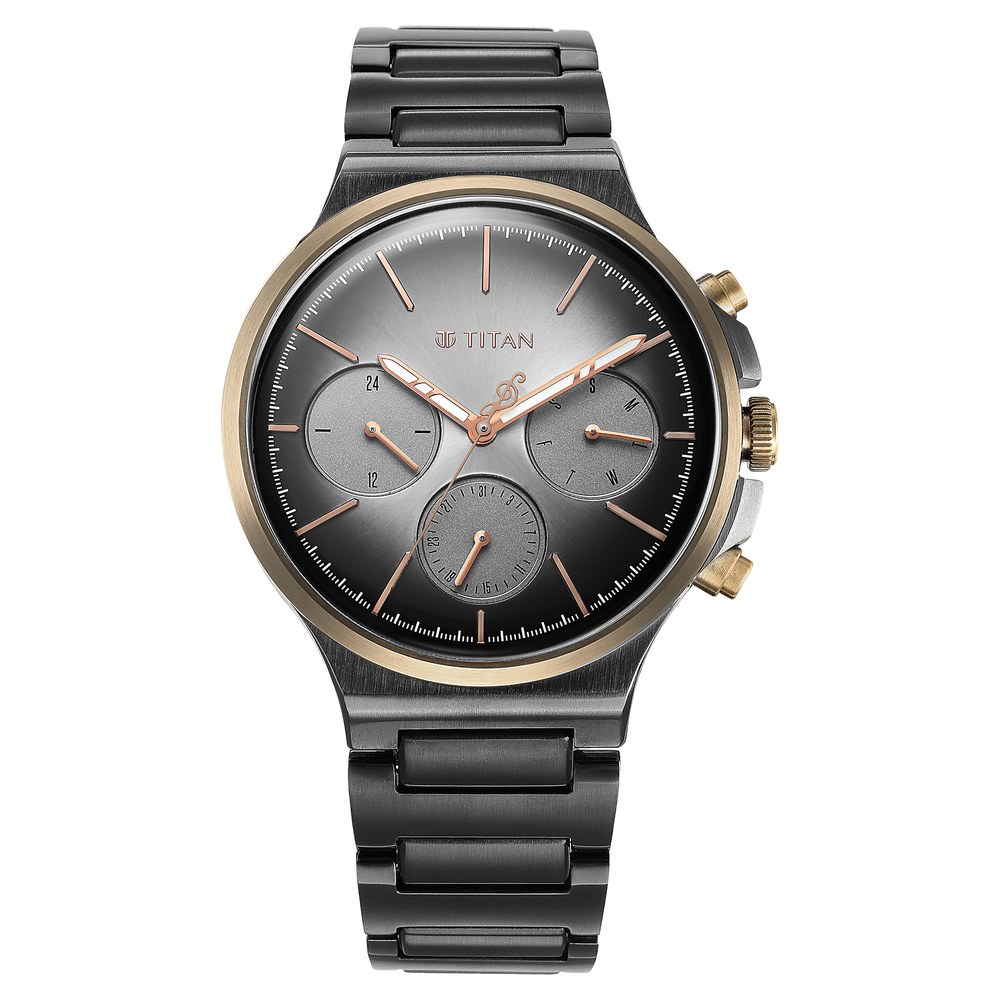 Buy Online Titan Quartet Grey Dial Analog with Day and Date Stainless ...
