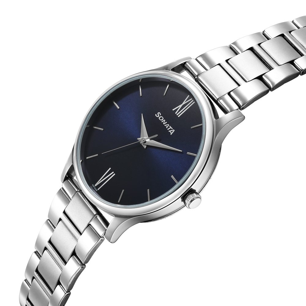 Buy Online Sonata Aspire Quartz Analog Blue Dial Stainless Steel Strap ...
