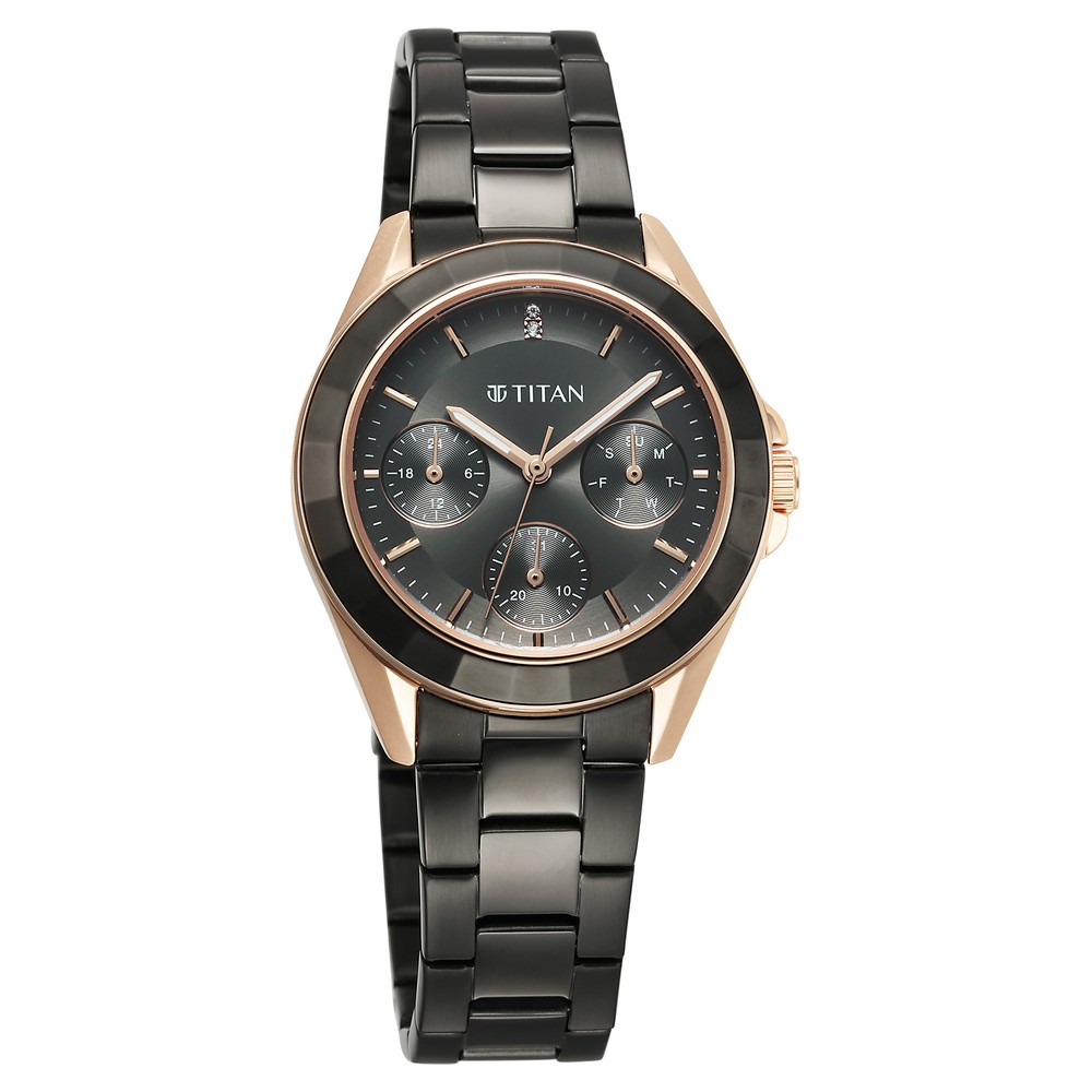 Buy Online Titan Glamour Quartz Multifunction Grey Dial Grey Stainless ...