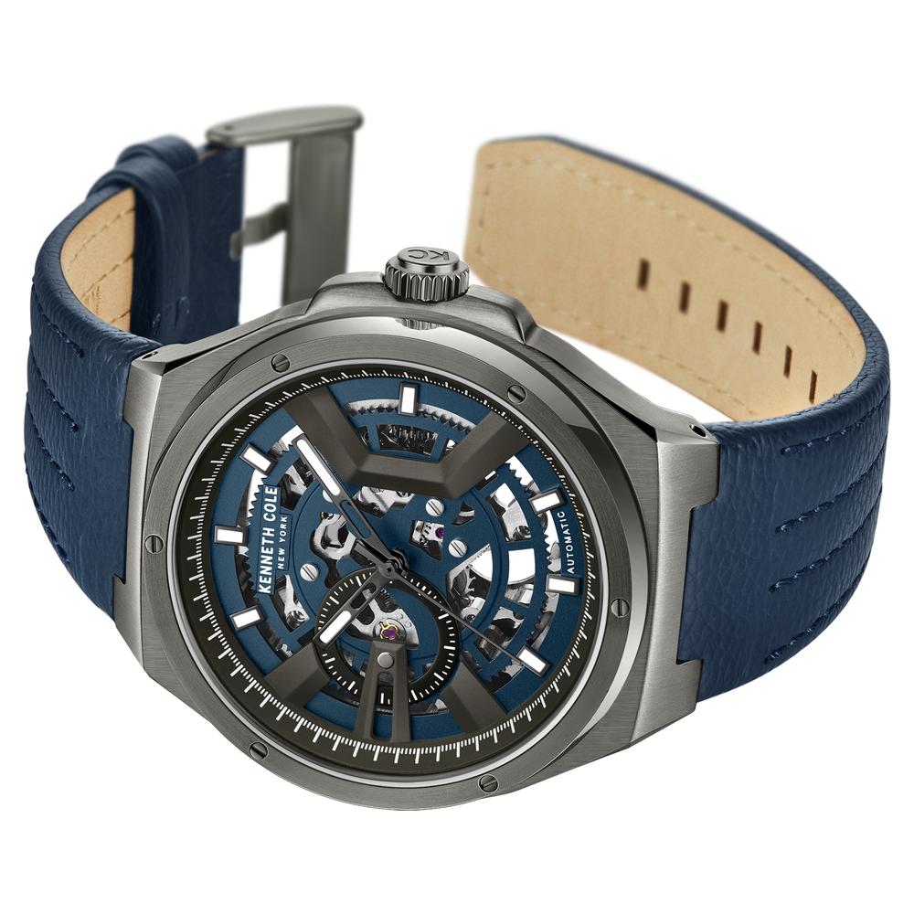 Buy Online Kenneth Cole Automatic Analog Blue dial Leather Strap Watch ...